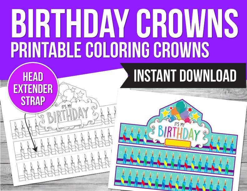 Printable Birthday Coloring Crowns: Kids Party Craft (PDF) - Etsy