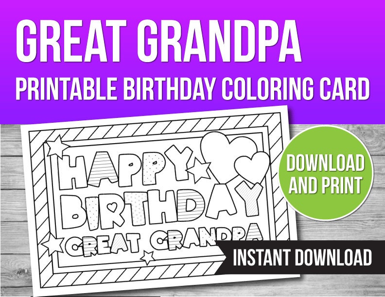 Happy Birthday GREAT Grandpa Printable Coloring Card Great - Etsy