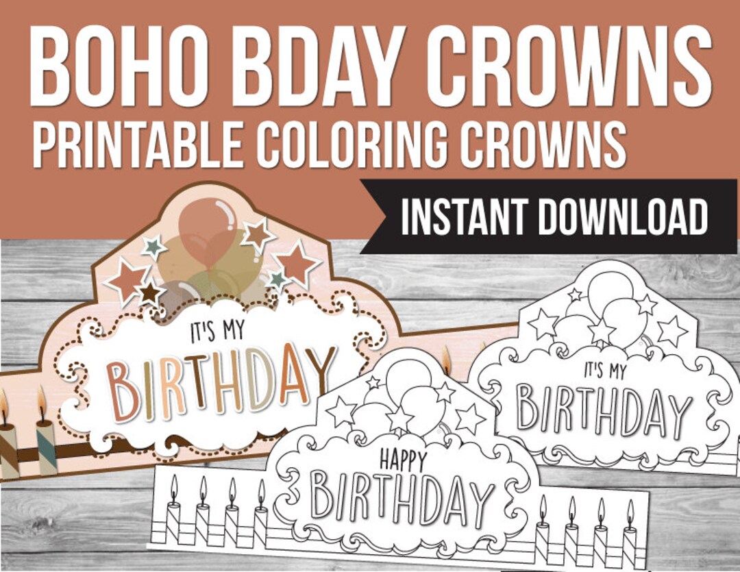 Birthday Coloring Crowns Printable BOHO Birthday Crown - Etsy