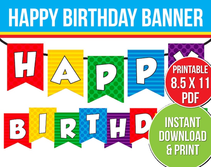 EDITABLE Printable Banner, Multi-coloured Happy Birthday Banner, Kids ...
