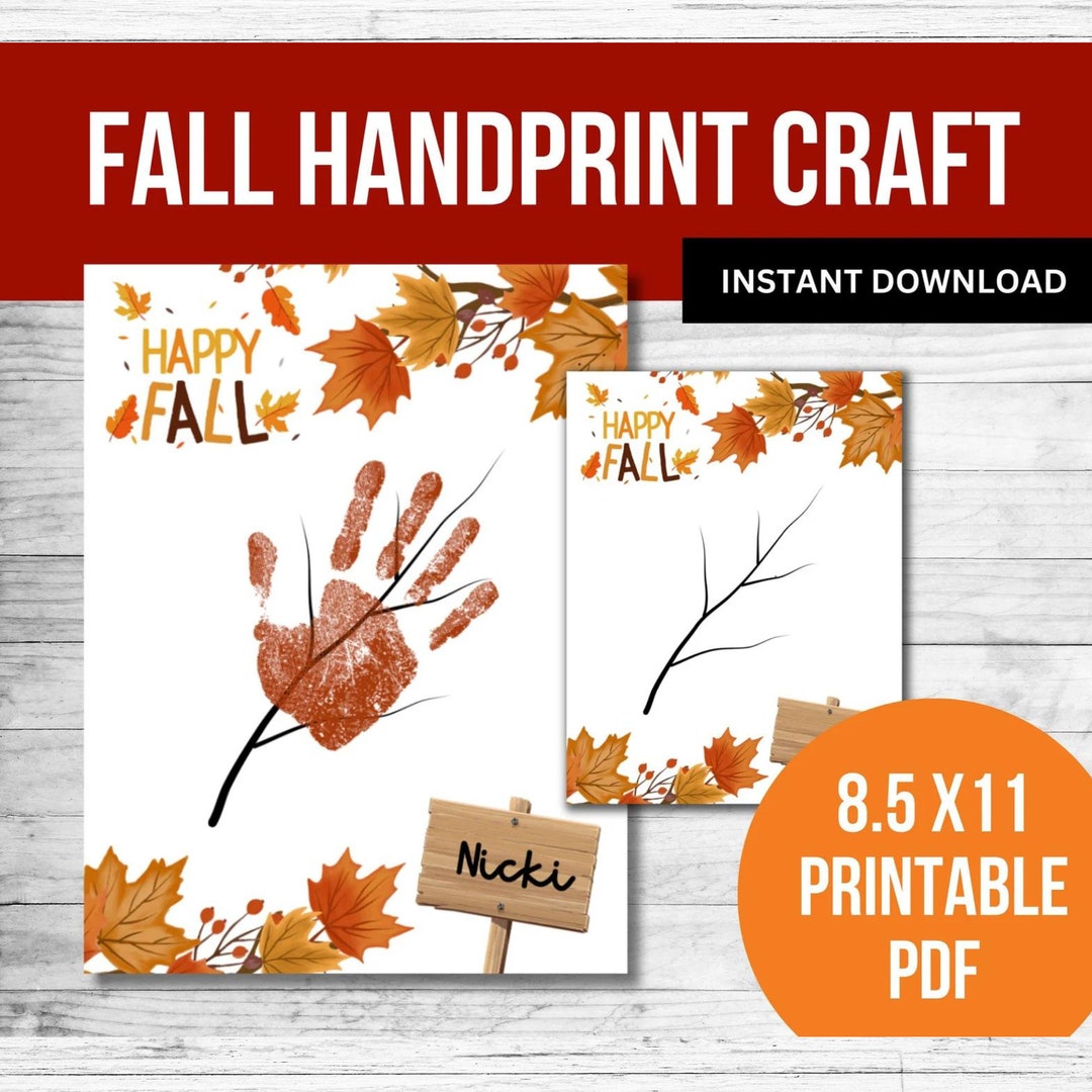 Fall Printable Handprint Activity Craft, Handprint Keepsake Gift, Kids ...