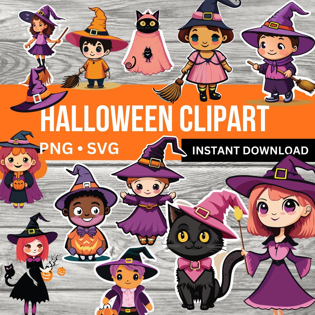 Cute Halloween Clipart Bundle, Cute Ghost PNG, Cute Ghost SVG, Black ...