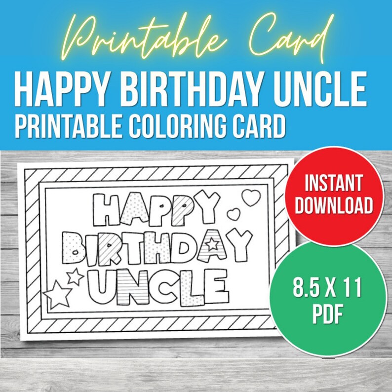 Birthday Coloring Card for Uncle: Kids Printable Card - Etsy