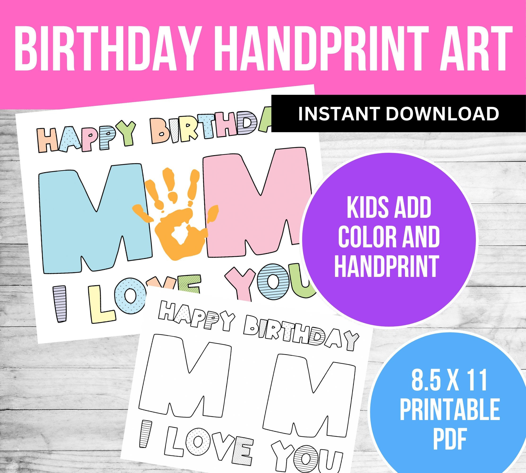Happy Birthday Mom Handprint Craft Coloring Activity for Kids - Etsy