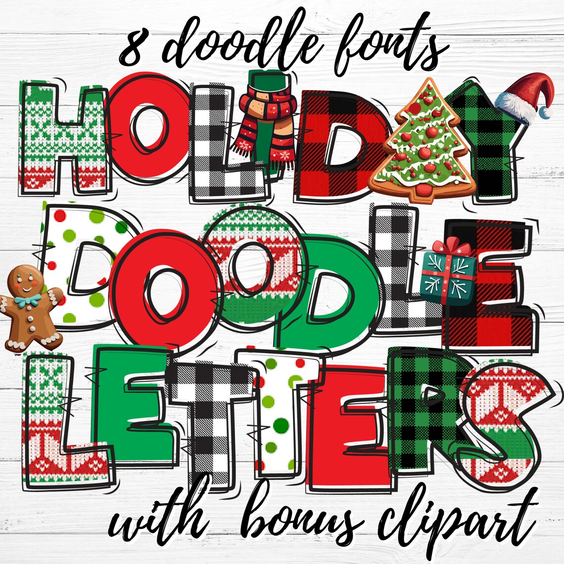 Christmas Doodle Font Clipart: 8 Alphabet Sets (digital Download - Etsy