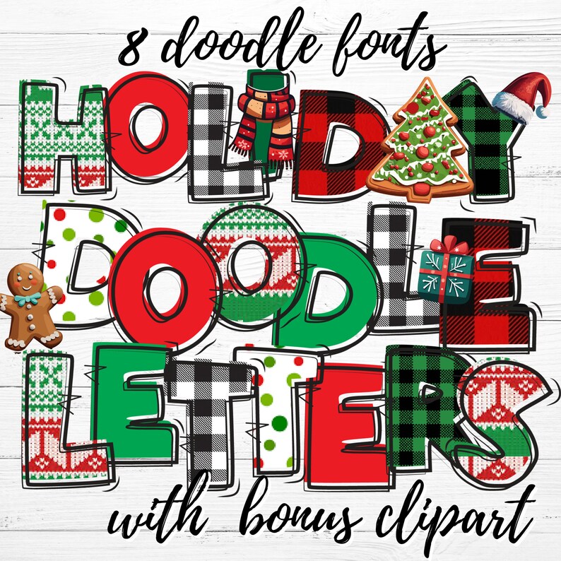 Christmas Doodle Font Clipart: 8 Alphabet Sets (digital Download - Etsy