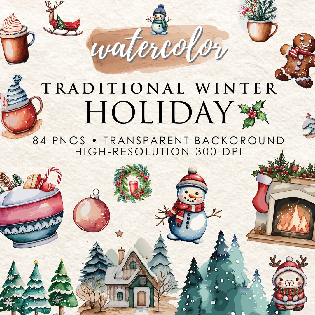 Watercolor Christmas Clipart Bundle: Holiday PNG Images (digital ...