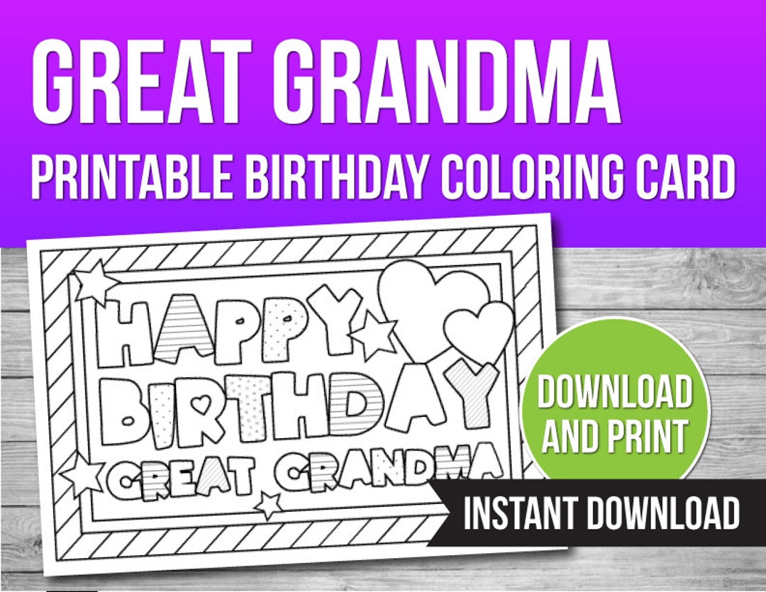 Great Grandma Birthday Coloring Card Activity Craft Printable Etsy