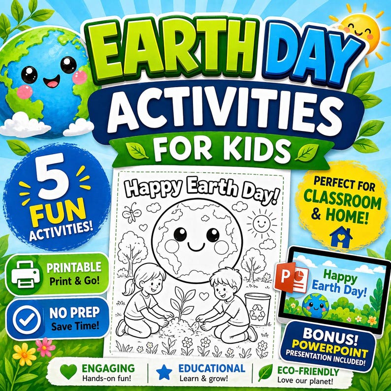 Earth Day Activity Pack for Kids, Printable Writing Prompts, Earth Day ...