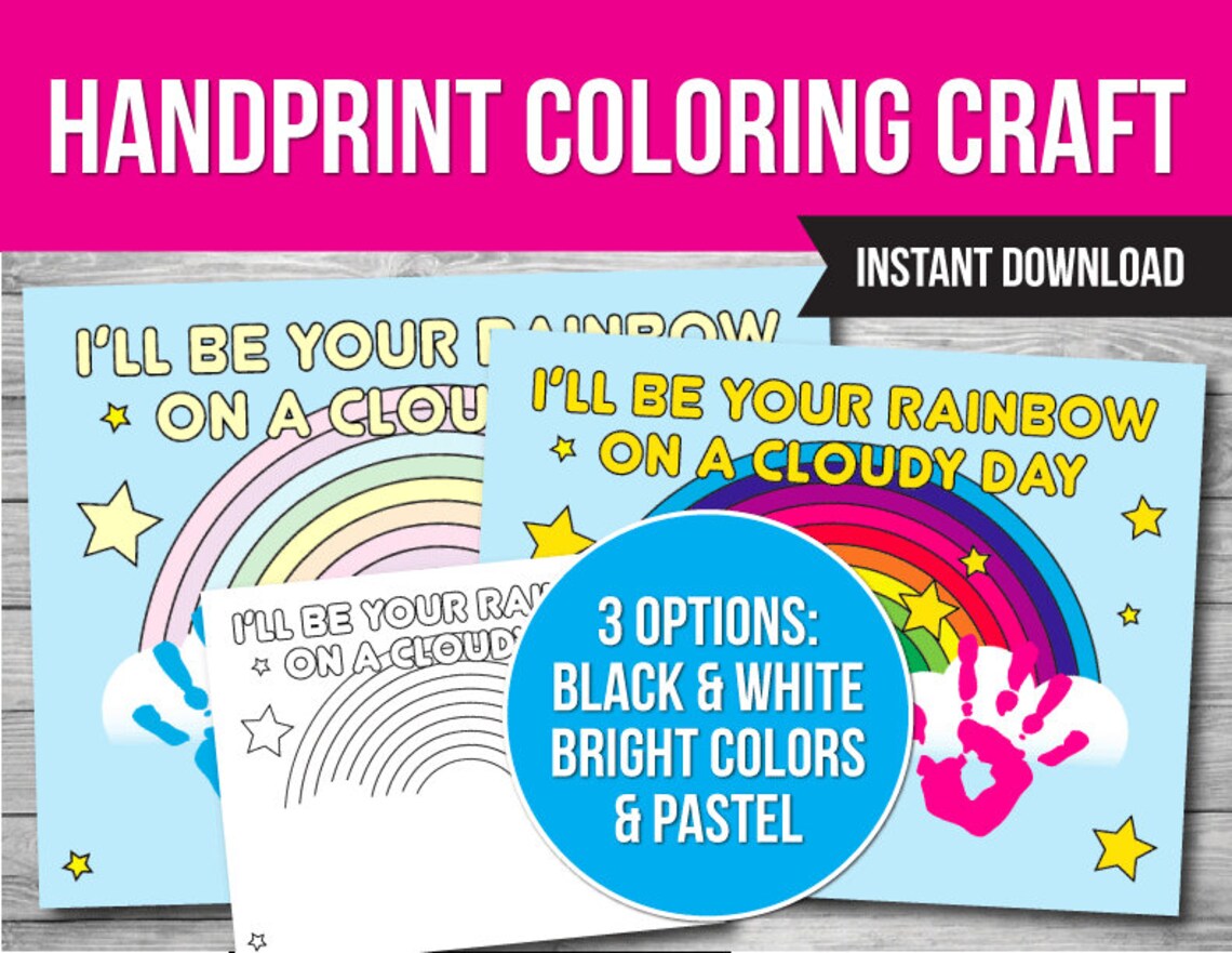Handprint Art Coloring Activity Printable Rainbow Kids Craft - Etsy