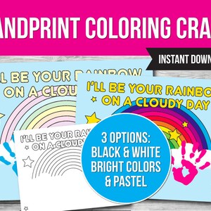 Handprint Art Coloring Activity, Printable Rainbow Kids Craft, Spring ...
