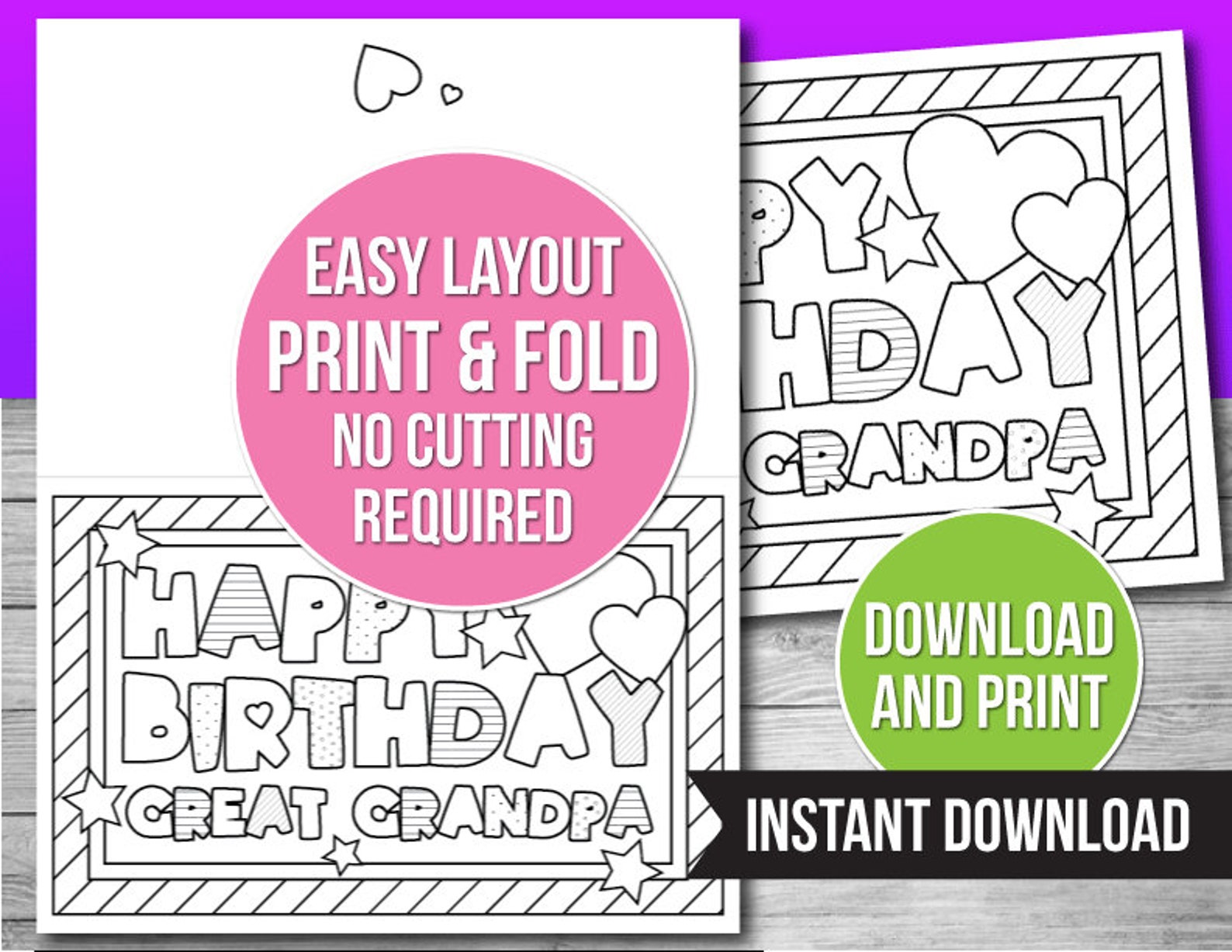 Happy Birthday GREAT Grandpa Printable Coloring Card Great - Etsy