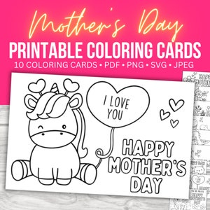 Printable Mothers Day Coloring Card, DIY Mothers Day Card, Color Your ...