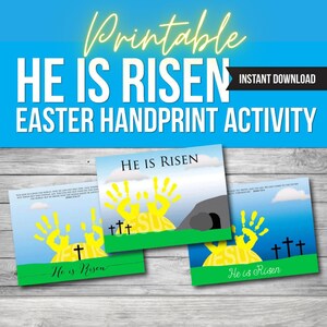 He is Risen Easter Handprint Craft for Kids, Printable Toddler Easter ...