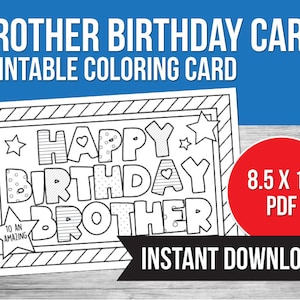 Printable Brother Birthday Coloring Card: DIY Kids Craft (PDF ) - Etsy