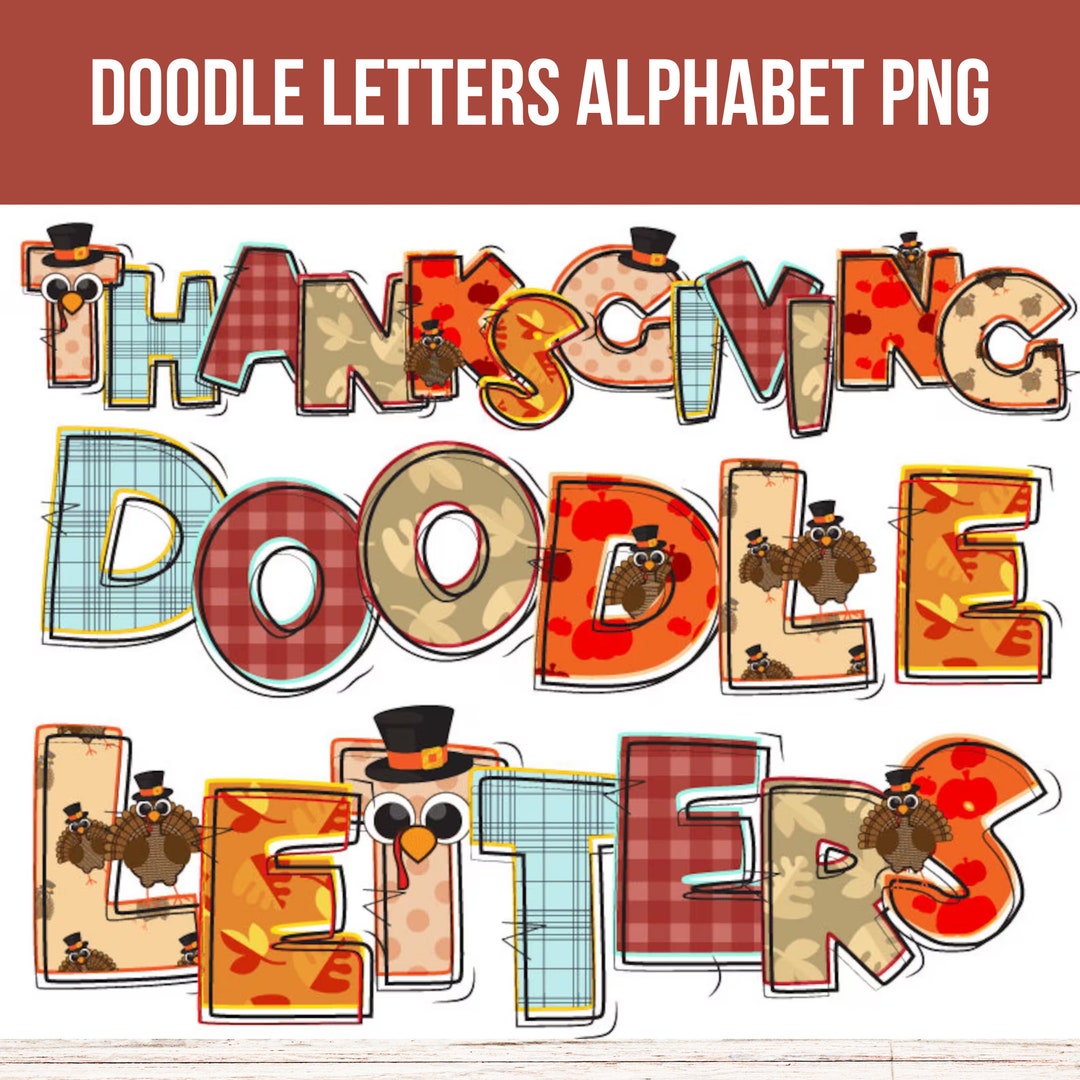Fall Doodle Letters PNG Bundle: Thanksgiving Alphabet Clipart Design ...