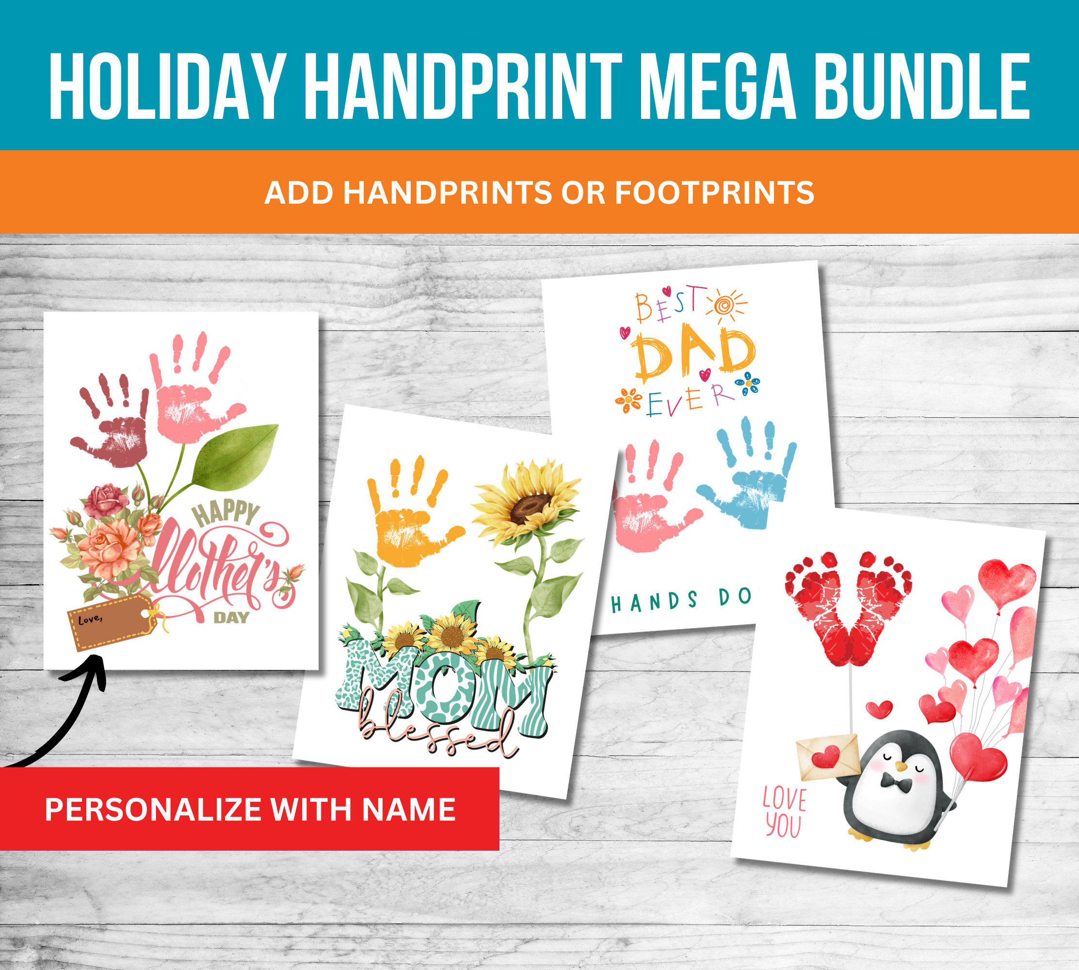 Holiday Handprint Art Bundle: Keepsake Memory Book, Printable Christmas ...