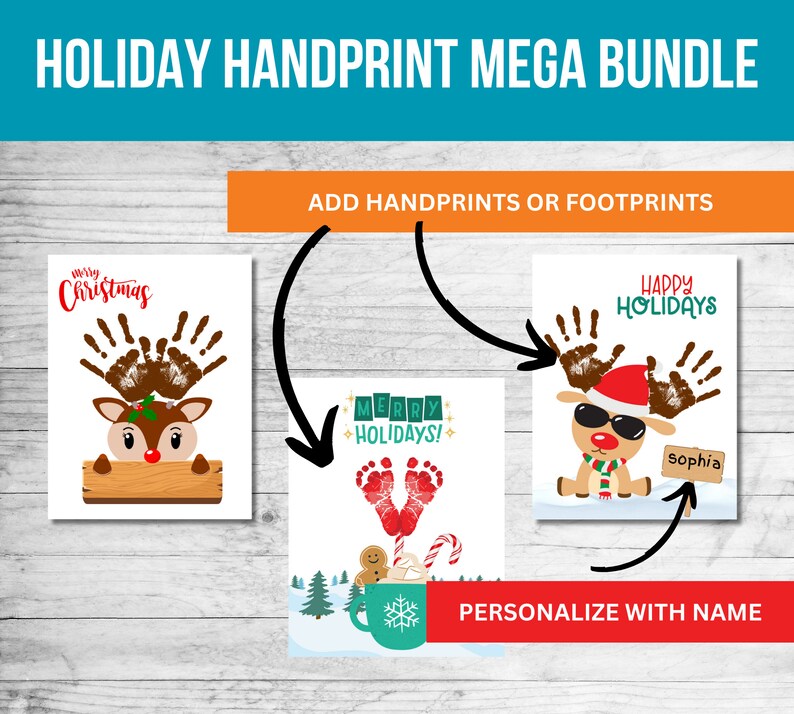 Holiday Handprint Art Bundle: Keepsake Memory Book, Printable Christmas ...