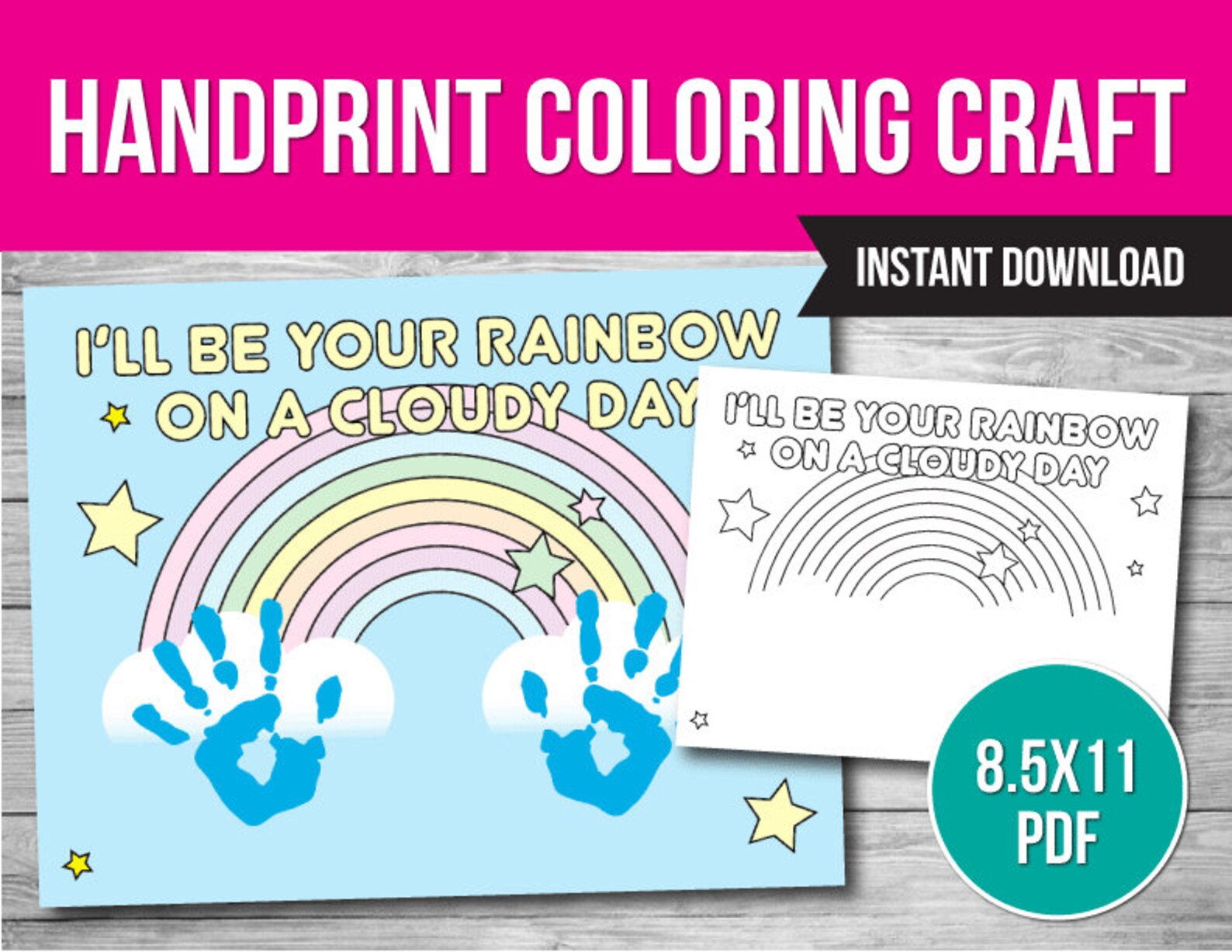 Handprint Art Coloring Activity Printable Rainbow Kids Craft - Etsy