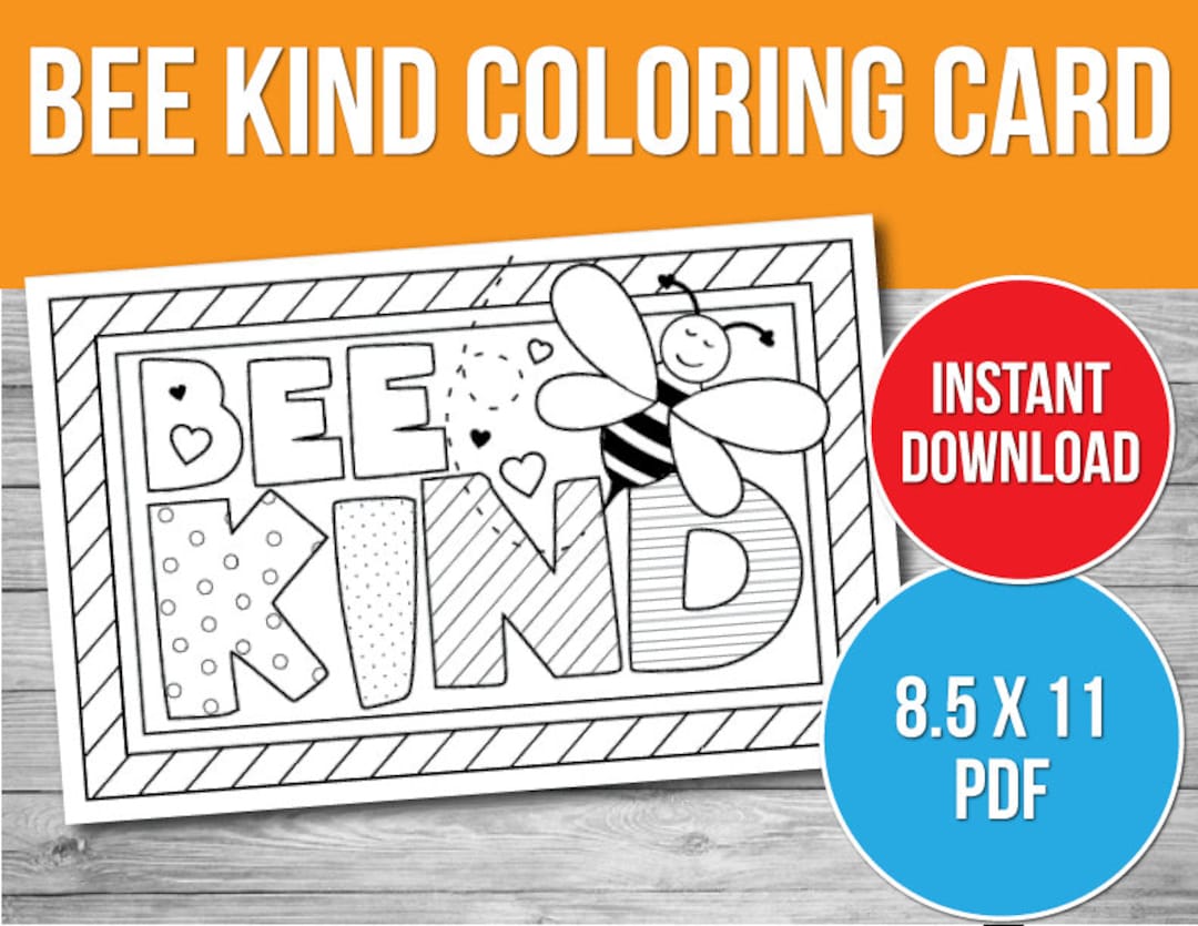 Printable Coloring Card, Bee Kind Card, Printable Card, Daycare Card ...