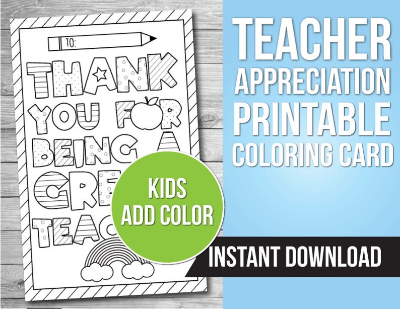 Teacher Appreciation Week Printable Coloring Card Teacher | Etsy