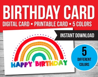 Boho Rainbow Birthday, Boho Birthday Card, Happy Birthday, Digital ...