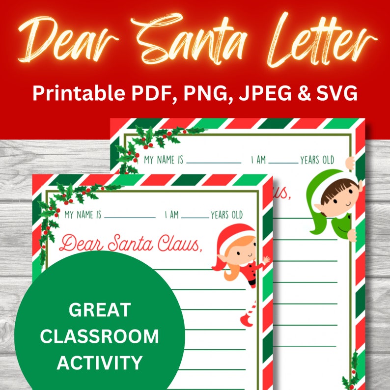Letter to Santa Printable Dear Santa Letter Christmas Craft - Etsy