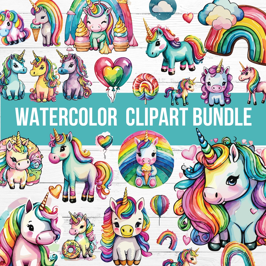 Watercolor Unicorn Clipart Bundle, Rainbow Unicorns (PNG ) - Etsy