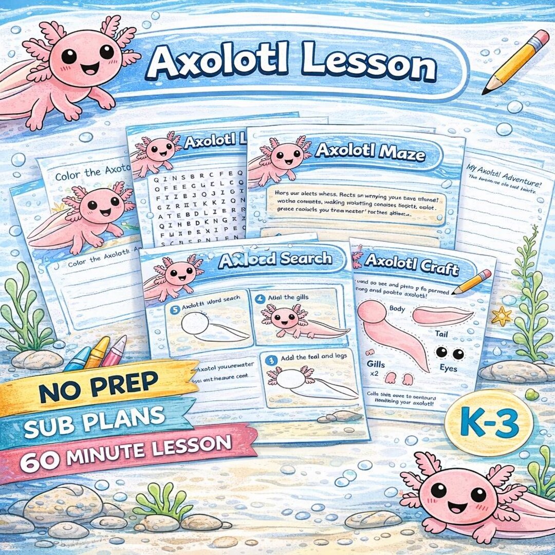Axolotl Science Lesson Plan | No Prep Sub Plans (K-3) - Etsy