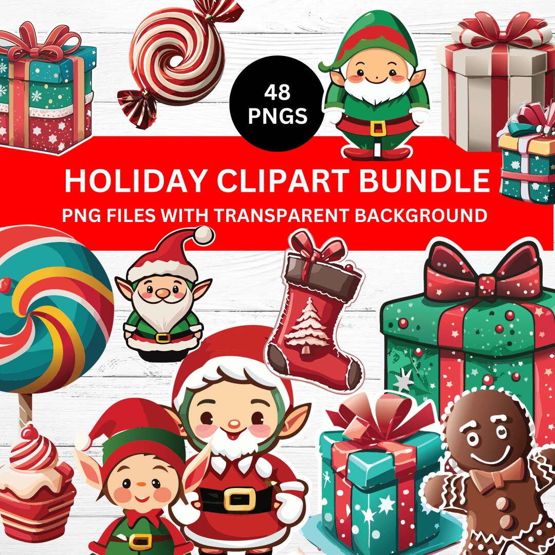 Christmas Clipart Bundle: 48 Holiday PNG Images (digital Download) - Etsy