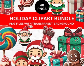 Christmas Watercolor Clipart: Santa, Reindeer, Snowman (PNG, JPG ...