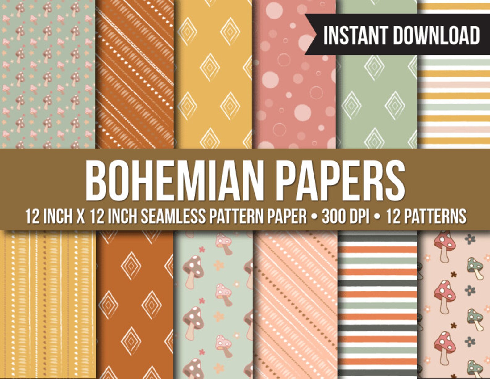 Boho Digital Paper Pack: 70s Retro Seamless Patterns - Etsy