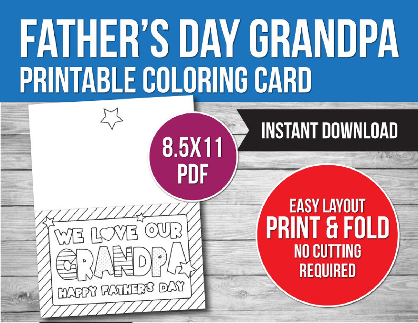 Father's Day Coloring Card for Grandpa Gift for Grandpa | Etsy