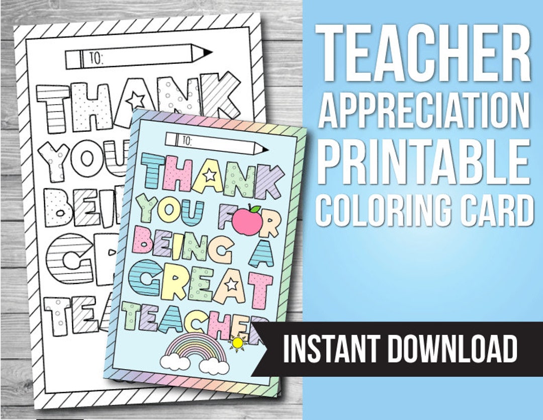 Teacher Appreciation Week Printable Coloring Card Teacher - Etsy