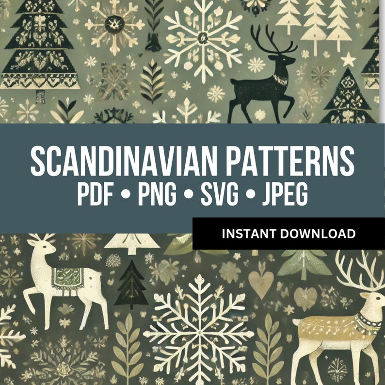 Scandinavian Christmas Seamless Pattern Digital Paper Pack, Nordic ...