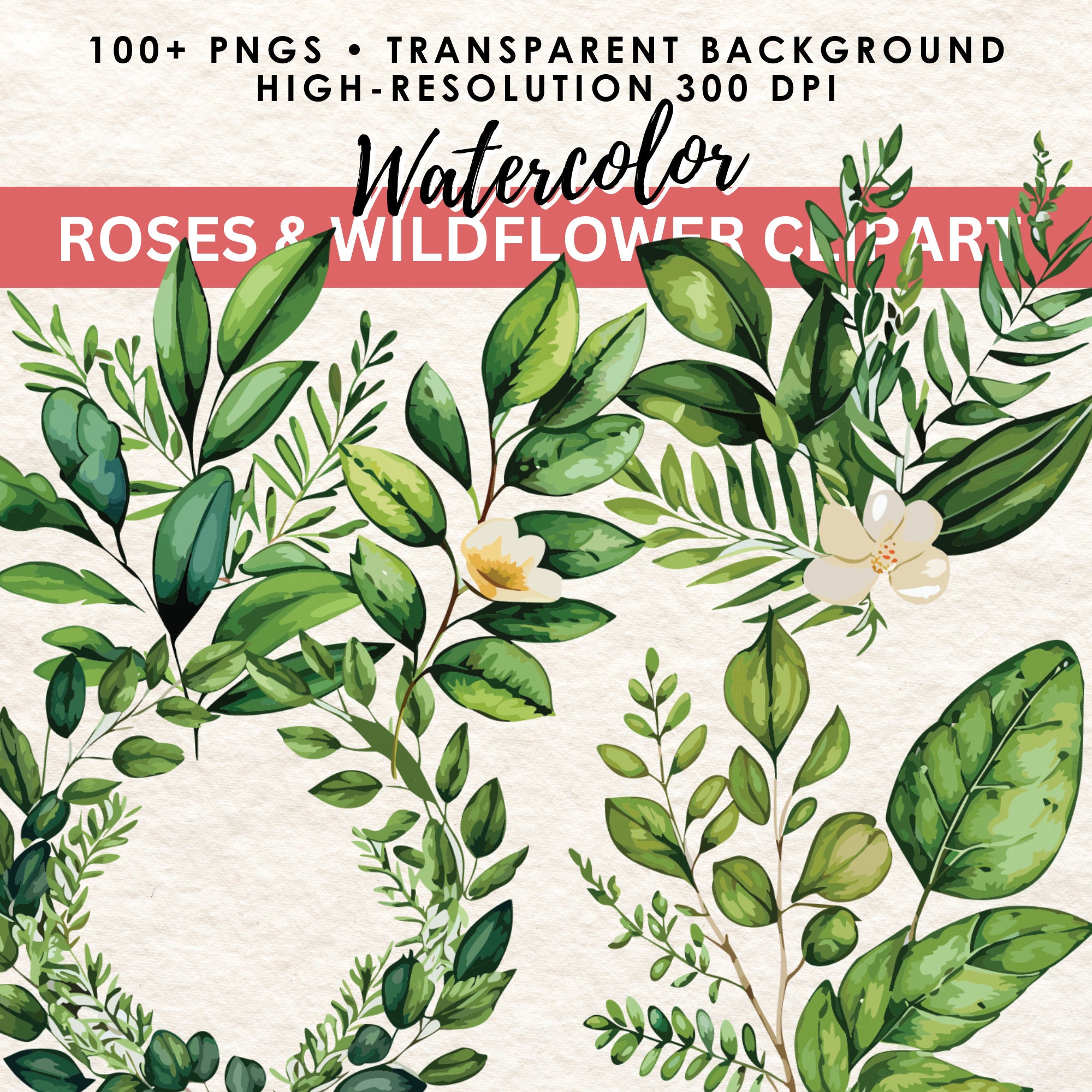 Watercolor Roses & Wildflowers Clipart Bundle – 100+ PNG Floral ...
