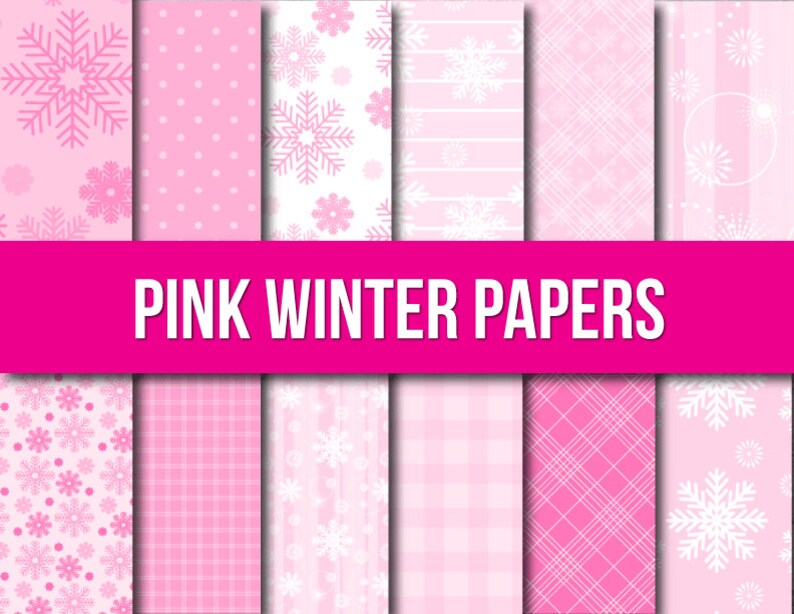 Pink Snowflake Digital Paper: 12 Winter Scrapbook Patterns (PDF) - Etsy