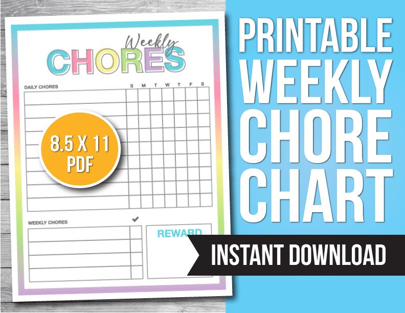 Chore Chart for Kids, Chores, Kids Chore Chart, Responsibility Chart ...