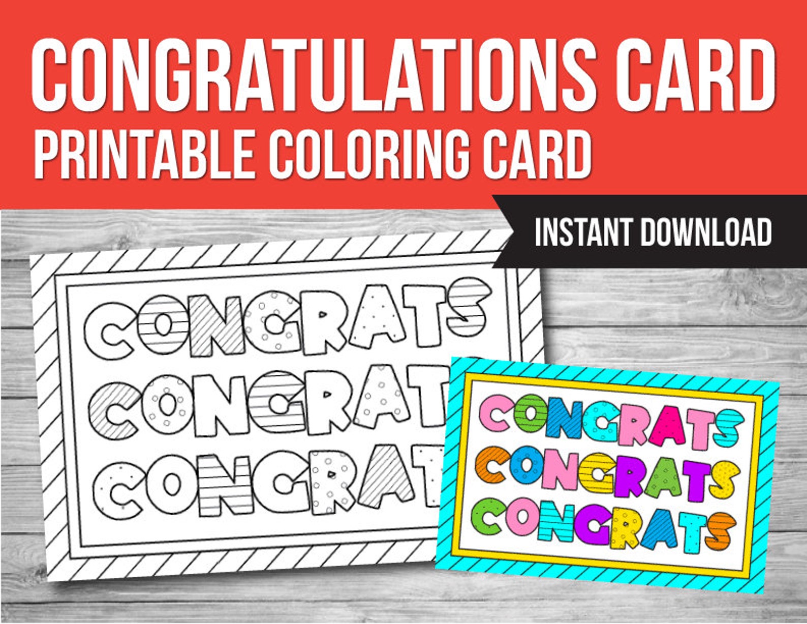 Congratulations Printable Coloring Card Printable Card for | Etsy