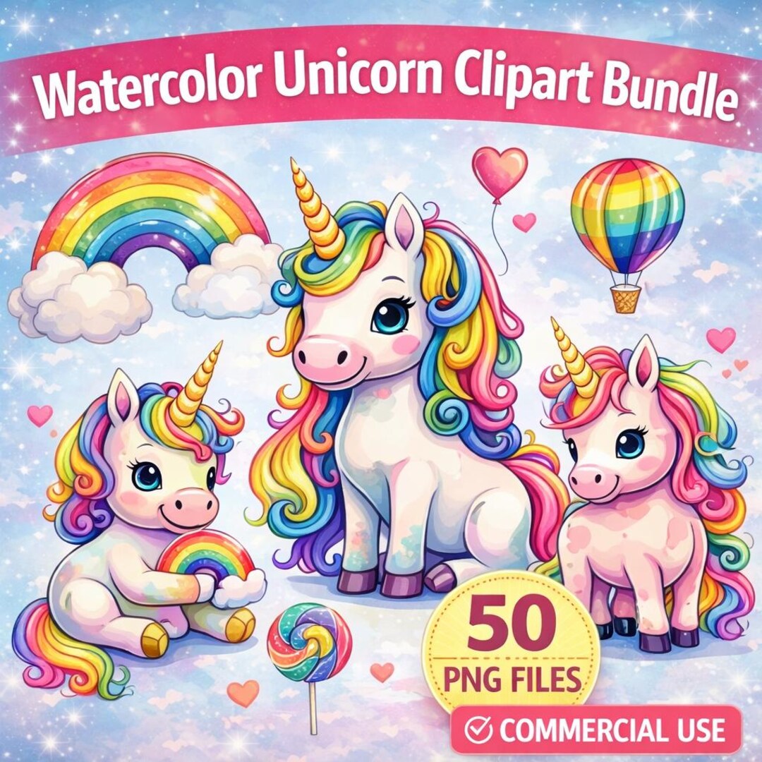 Watercolor Unicorn Clipart Bundle, Rainbow Unicorns (PNG ) - Etsy