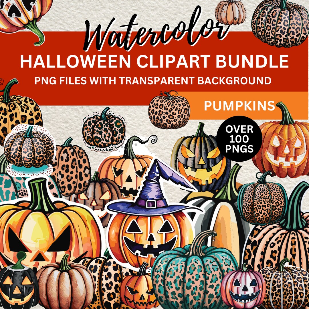 Spooky Halloween Clipart Bundle, Cute Watercolor HALLOWEEN Clip Art PNG ...