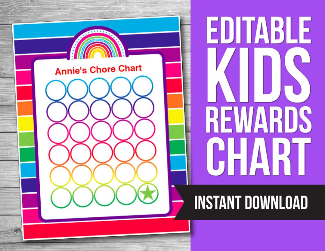 Rainbow Chore Chart, Kid Chore Chart, Responsibility Chart, Sticker ...