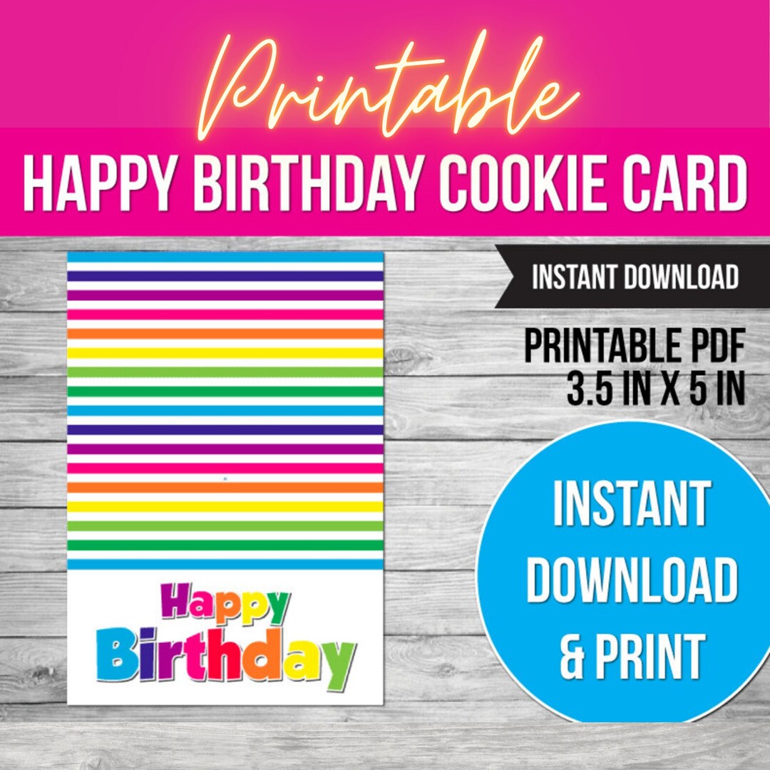 Printable Birthday Cookie Cards, PYO Cookie, Birthday Treat Bag Topper ...
