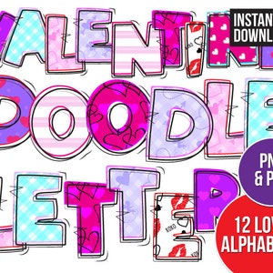 Valentine's Day Doodle Letter Alphabet Bundle (PNG, PDF) - Etsy