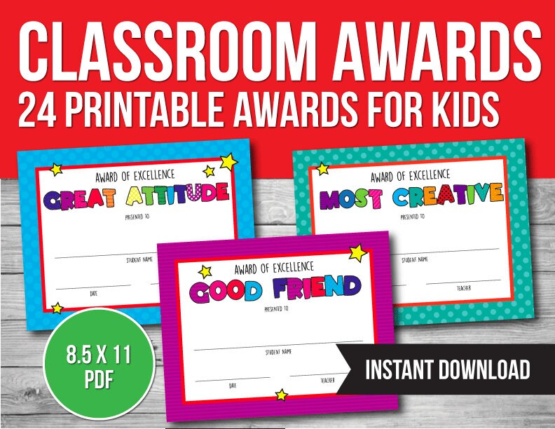 Classroom Awards Printable: 24 Student Certificates (PDF) - Etsy