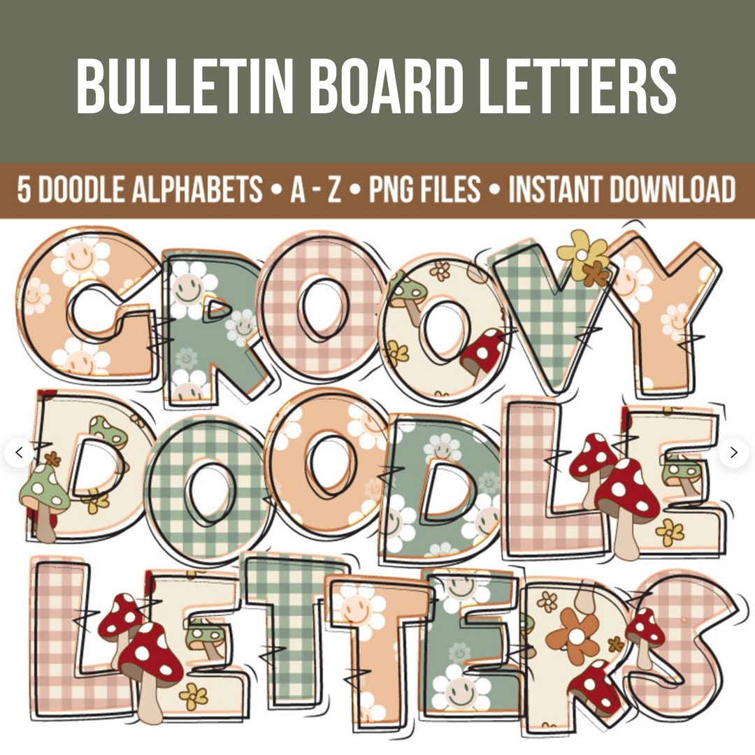 Retro Boho Doodle Alphabet: 5 PNG Letter Sets , Doodle Letters - Etsy