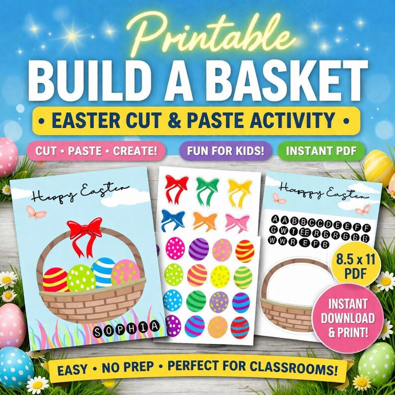 Easter Basket Printable Activity: Cut and Paste Craft (PDF) - Etsy