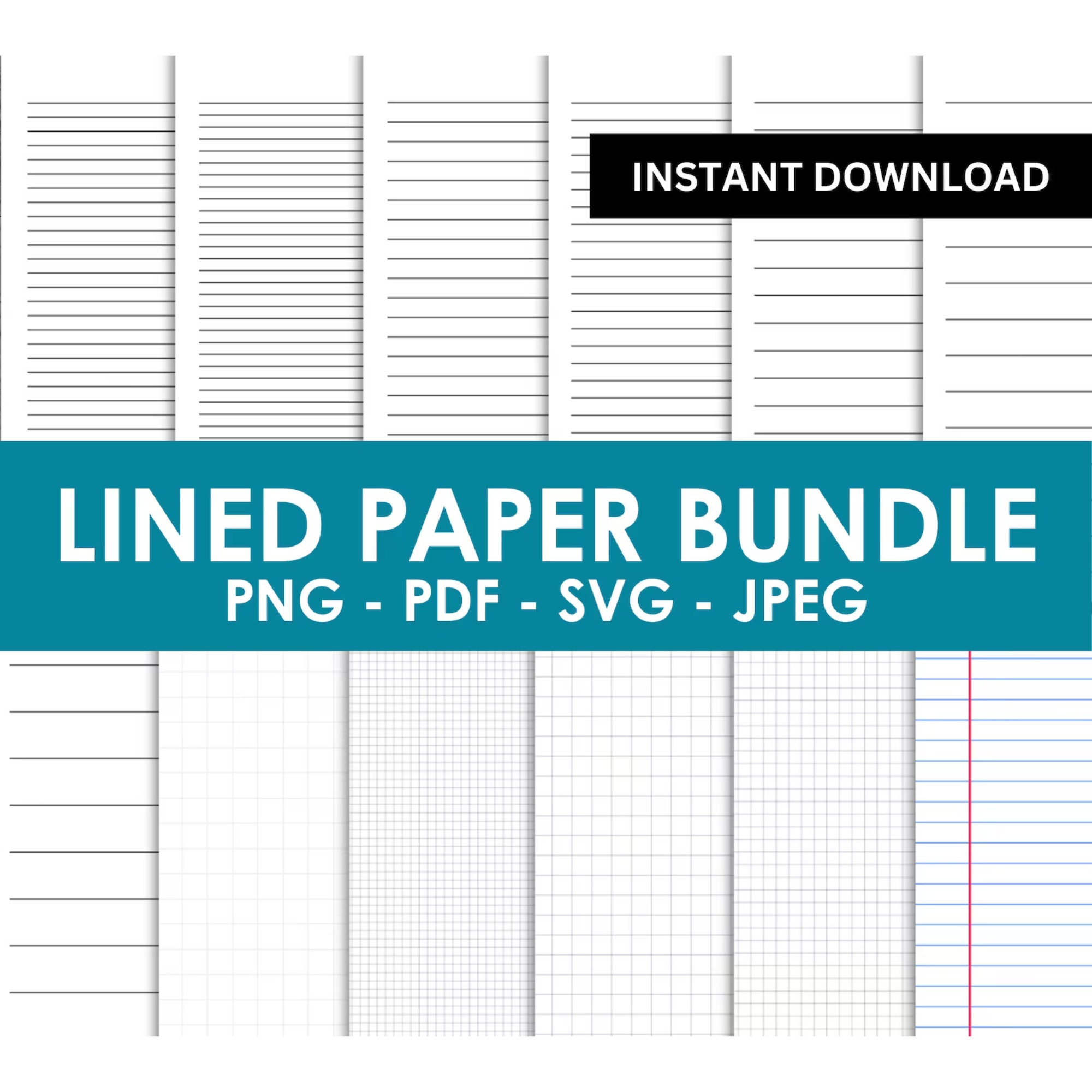 Printable Lined Paper Bundle: College & Wide Rule (PDF, PNG, SVG, Jpeg ...