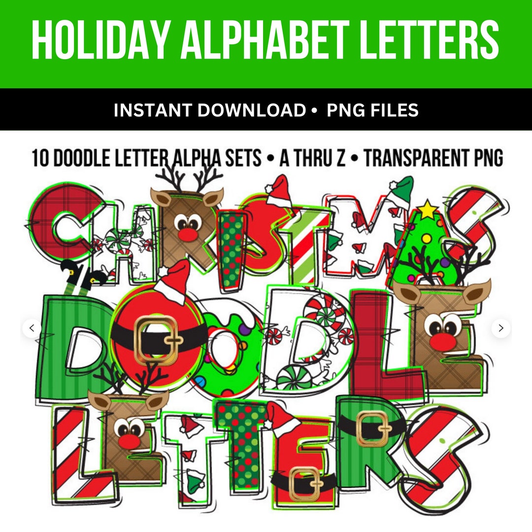 Alpha Doodle Letters,doodle Letters, Christmas Alphabet PNG, Christmas ...