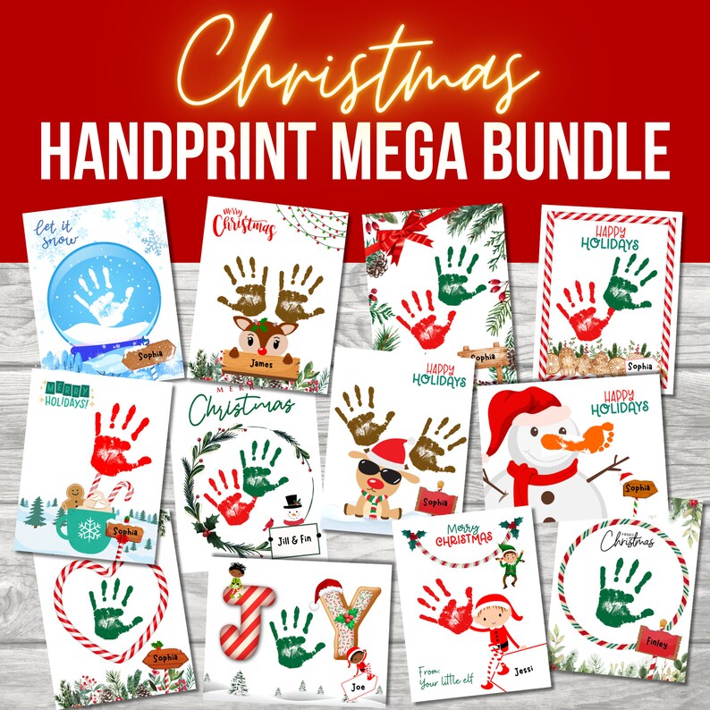 Christmas Handprint Art Bundle for Kids, Holiday Craft Activity PDF ...